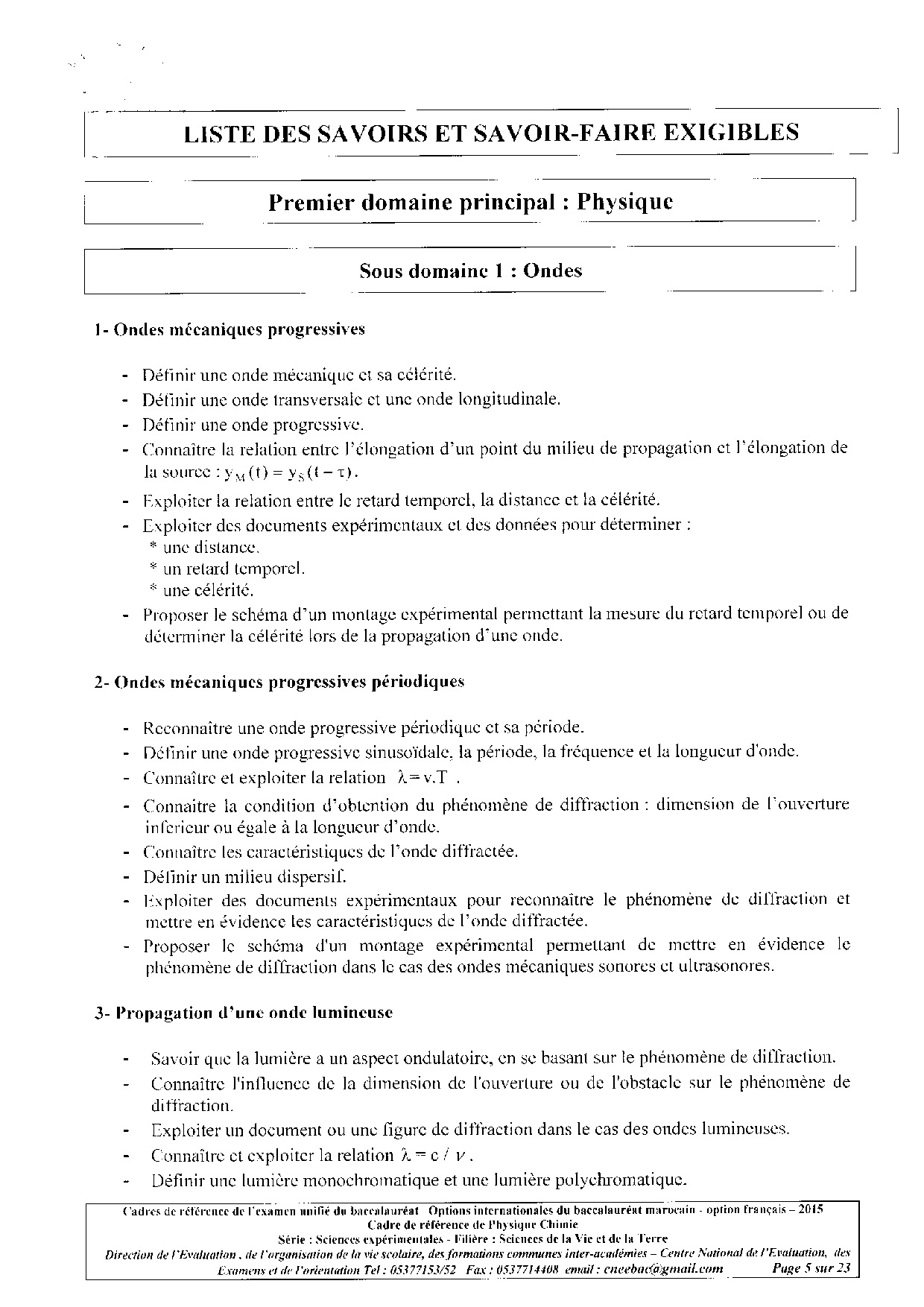 Cadre de référence de l'examen national - Physique-Chimie 2Bac SVT ...