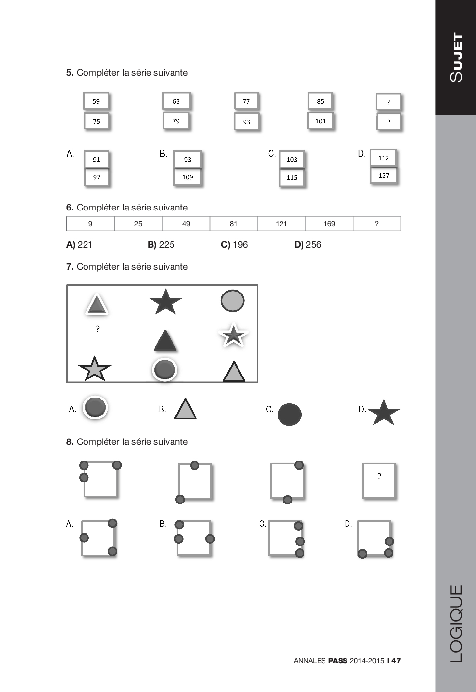 Concours PASS 2014 - Logique et analyse quantitative (Sujet) - AlloSchool