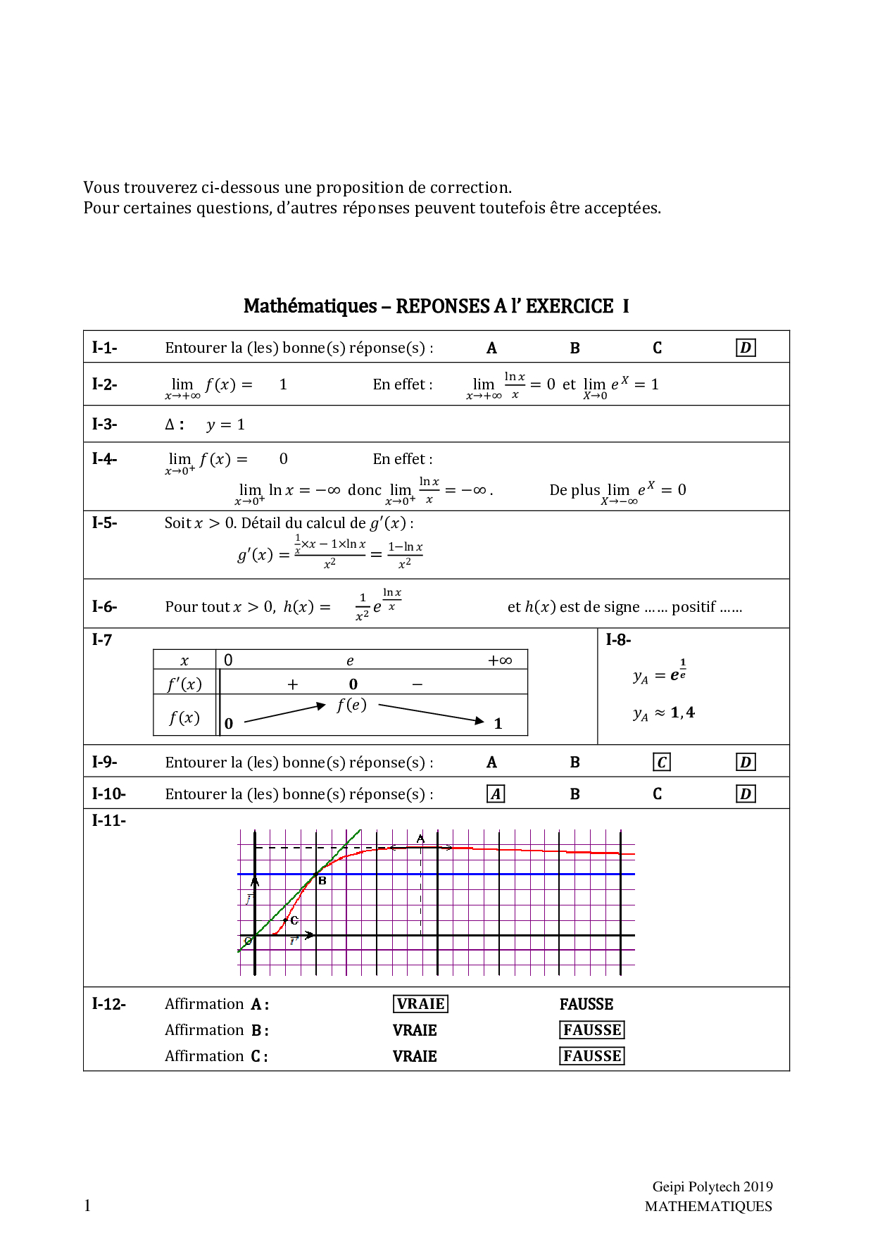 Concours Geipi Polytech 2019 Série S - Mathématiques (Corrigé) - AlloSchool