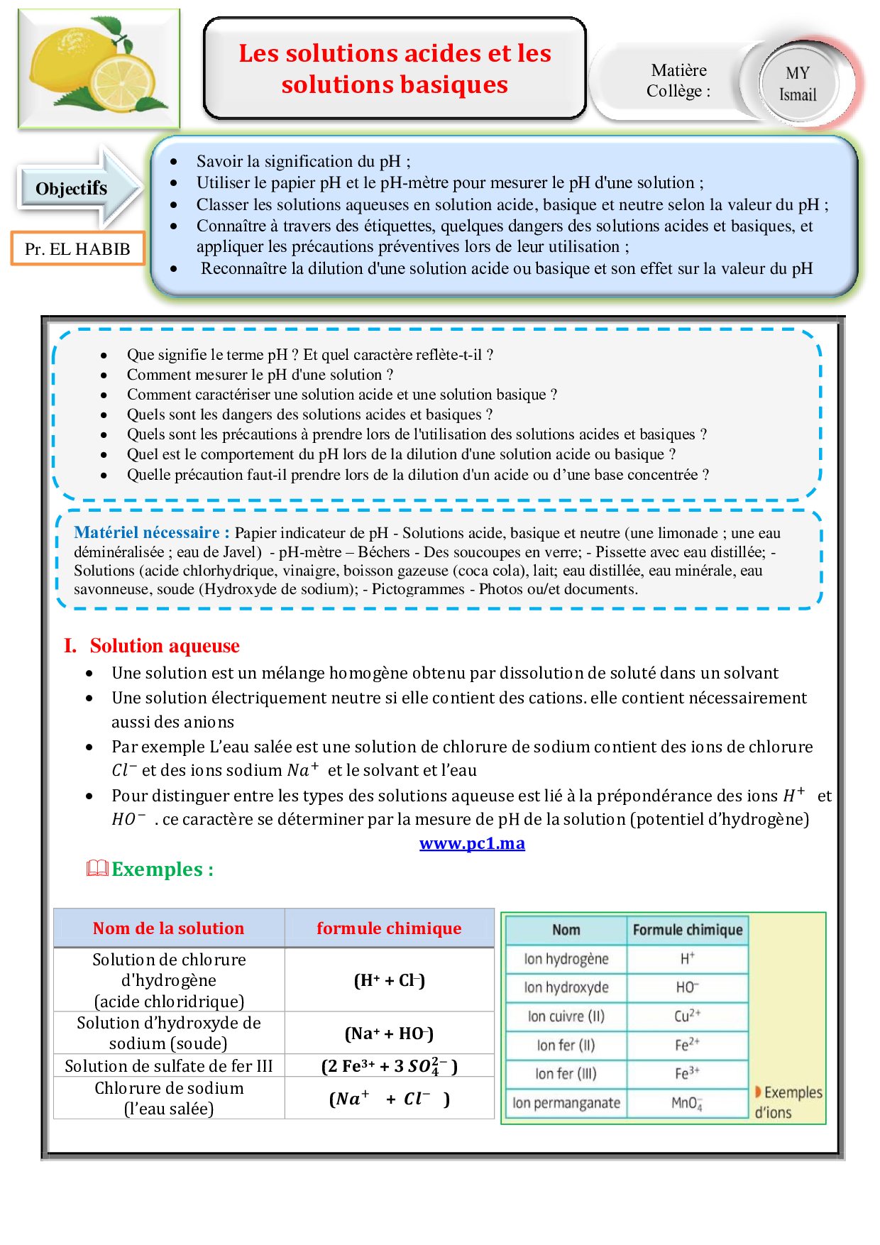 Les solutions acides et basiques - Cours 2 - AlloSchool