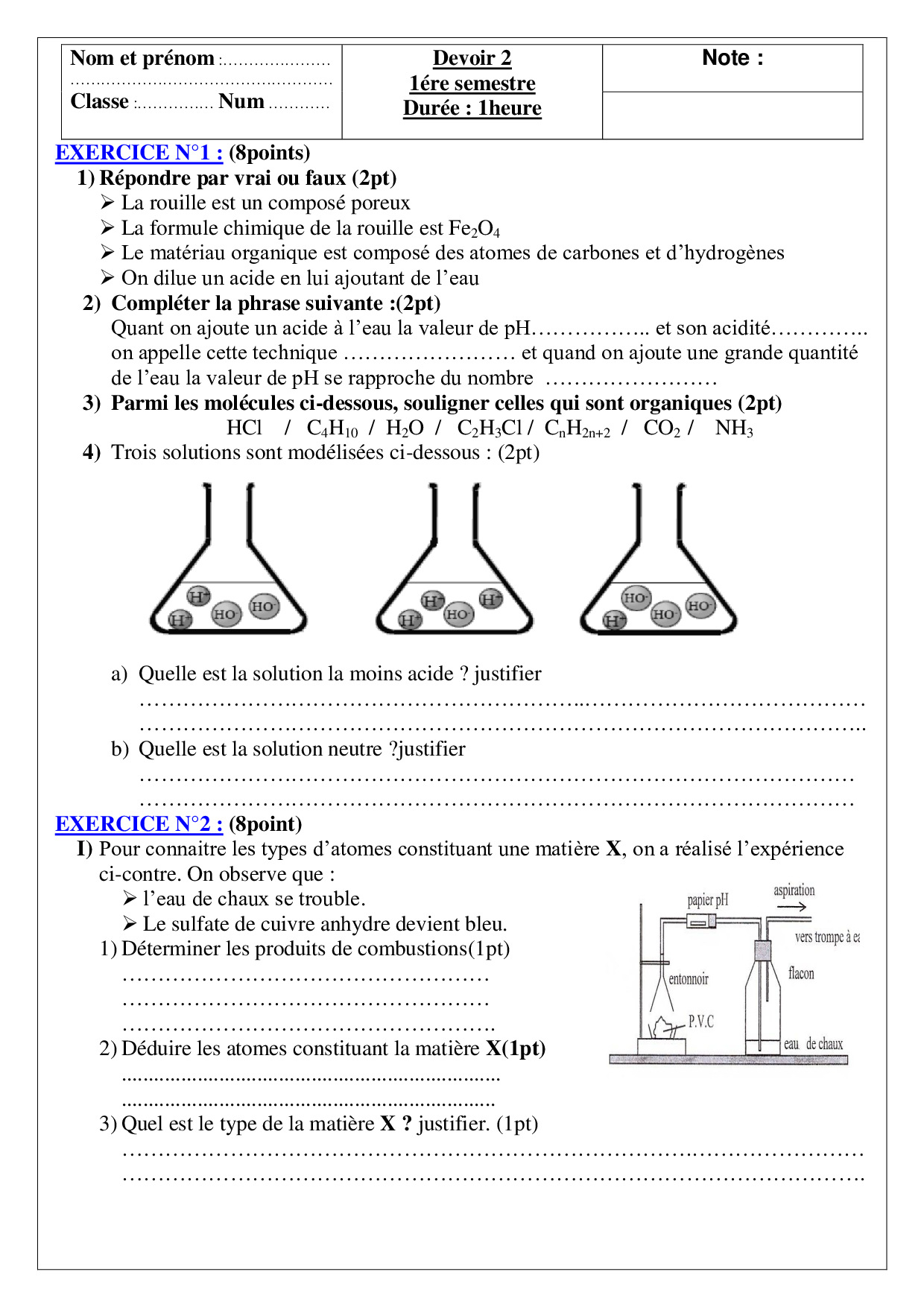 Devoir 2 Modèle 9 - Physique-Chimie 3AC Semestre 1 - AlloSchool