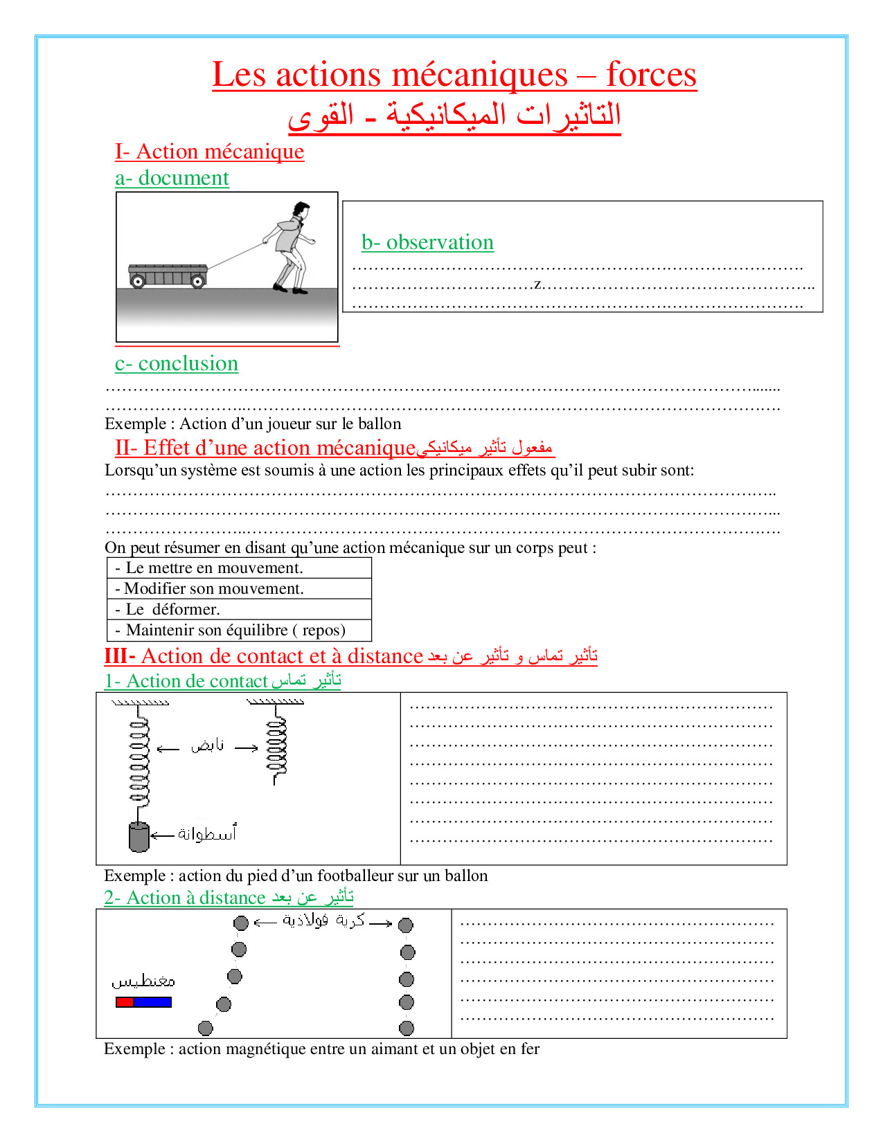 Actions mécaniques - Forces - Activités 1 - AlloSchool