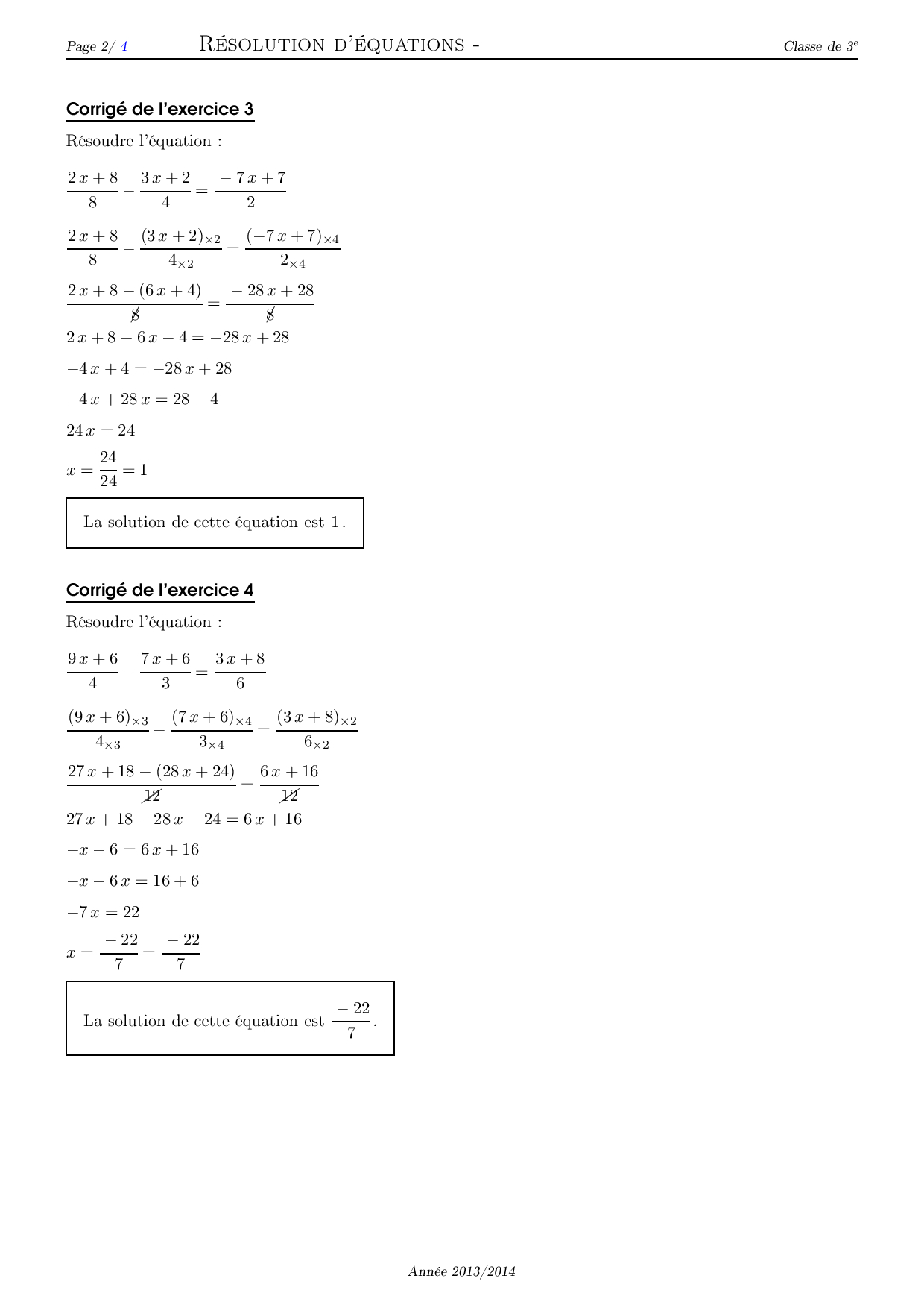 Résolution d'équation - Corrigé série d'exercices 1 - AlloSchool