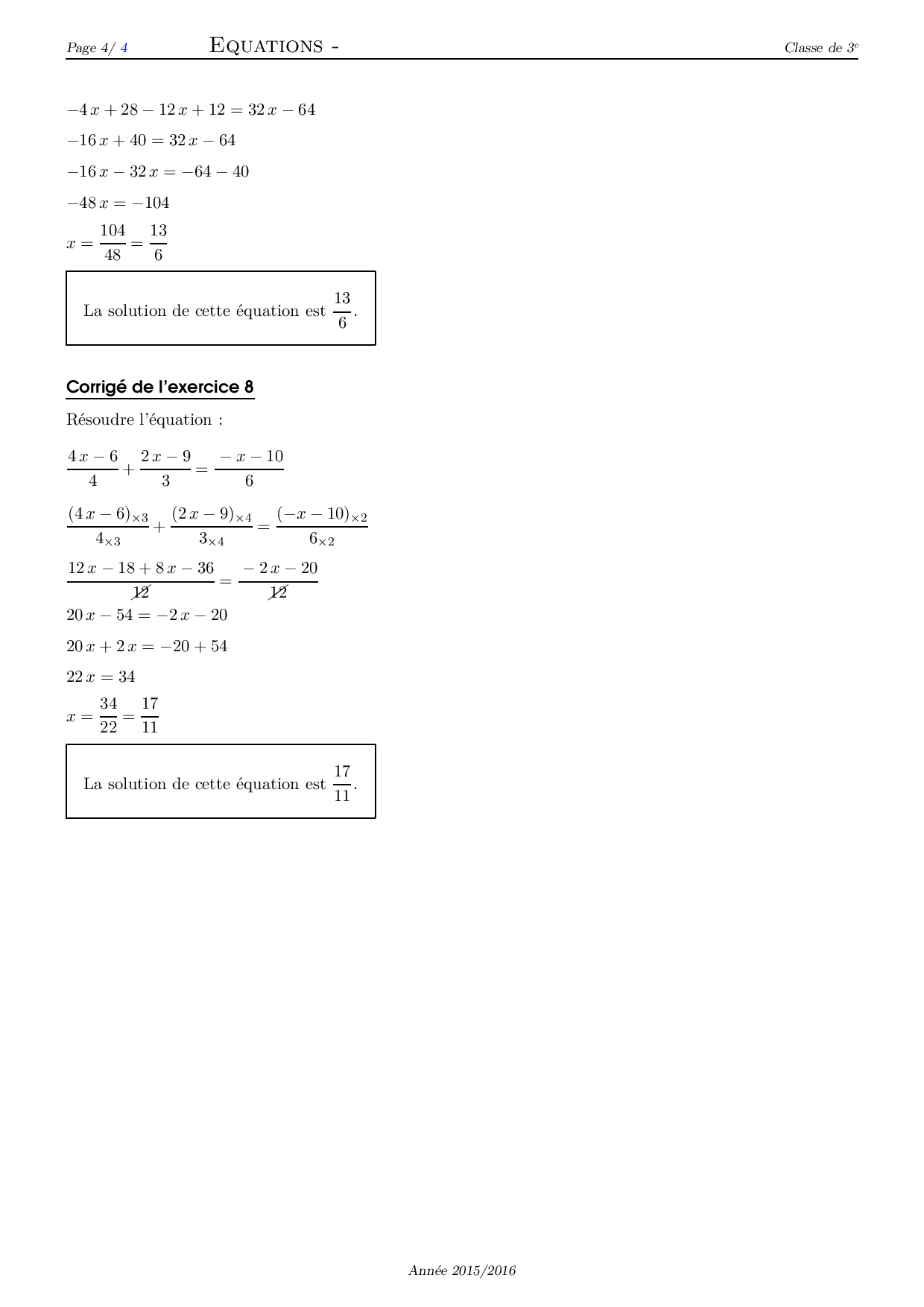 Résolution d'équation - Corrigé série d'exercices 3 - AlloSchool