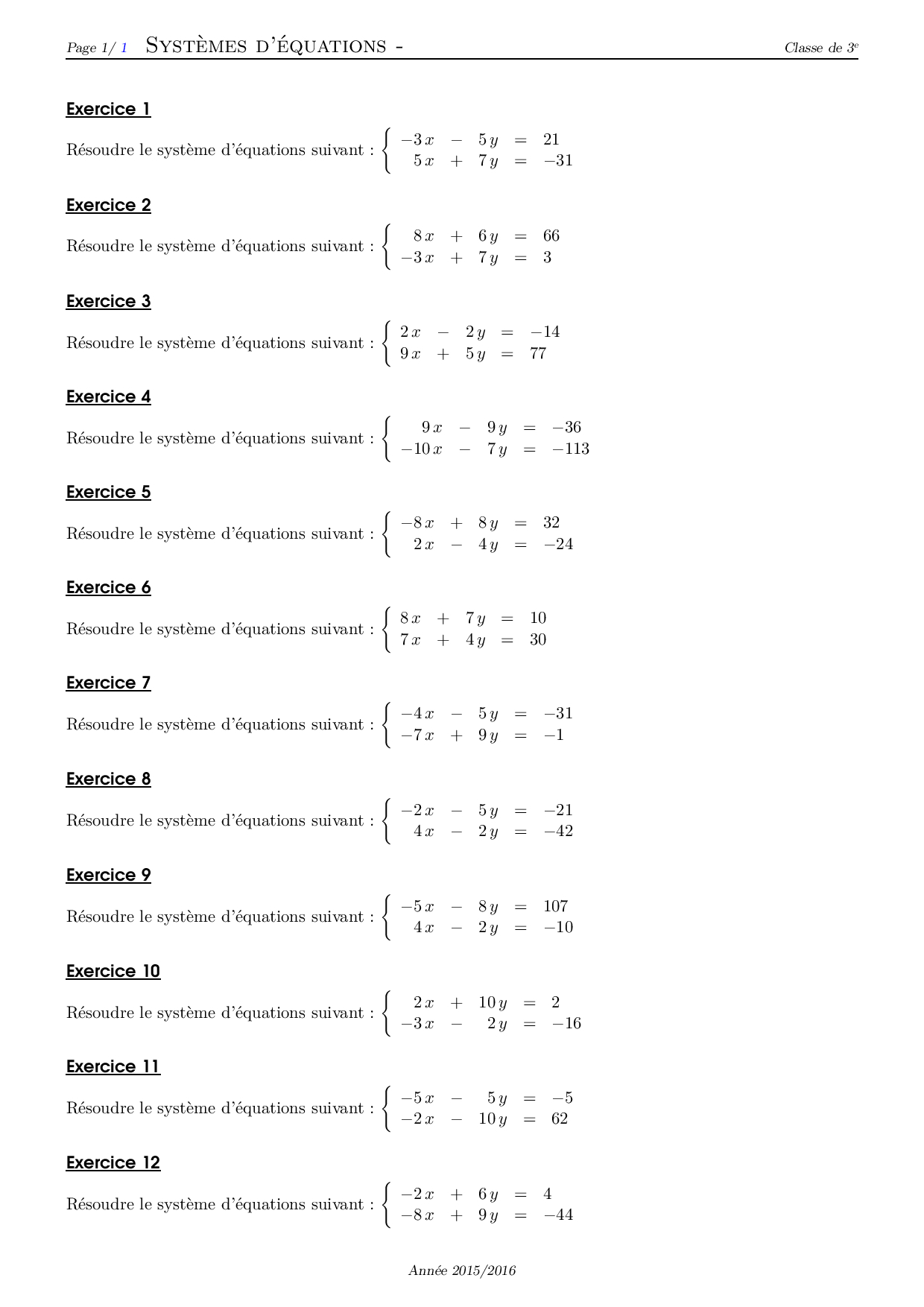 Résolution d'un système d'équations - Série d'exercices 3 - AlloSchool