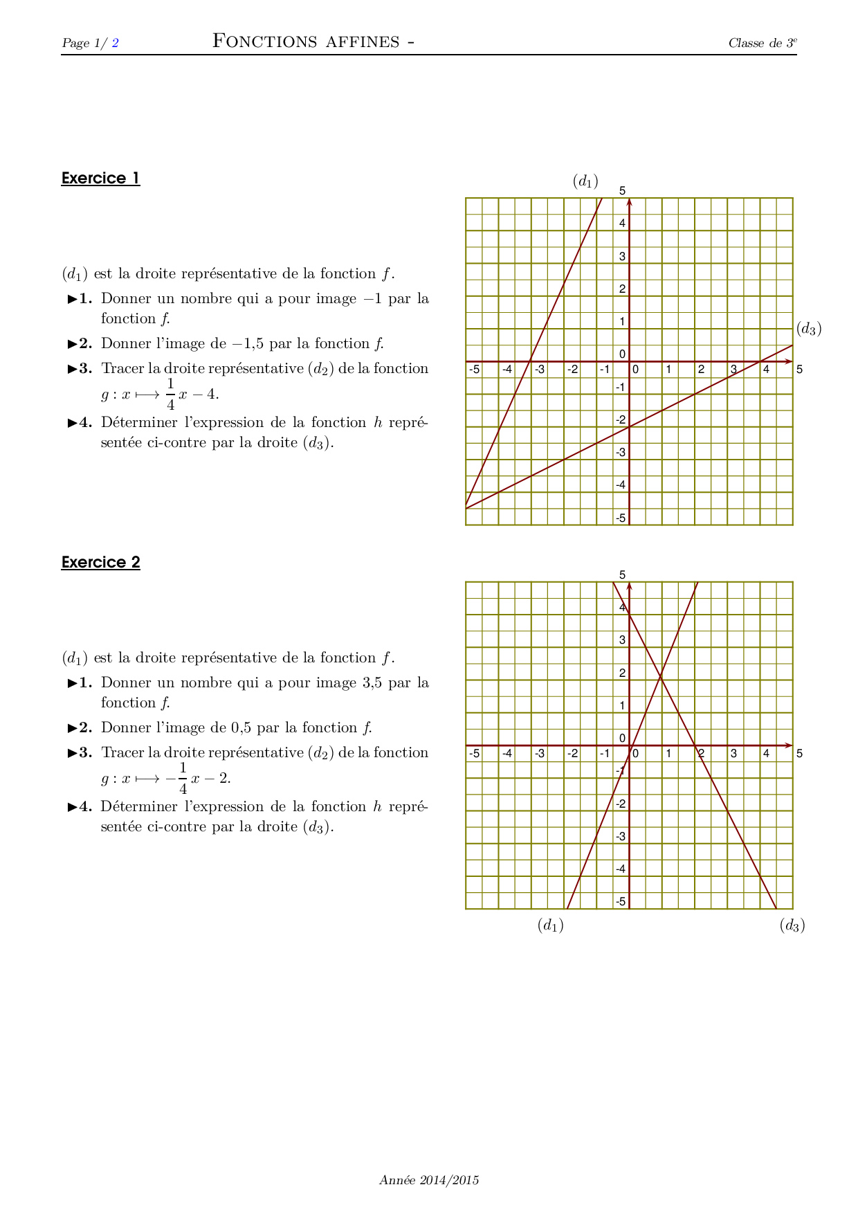 Fonctions affines - Série d'exercices 1 - AlloSchool