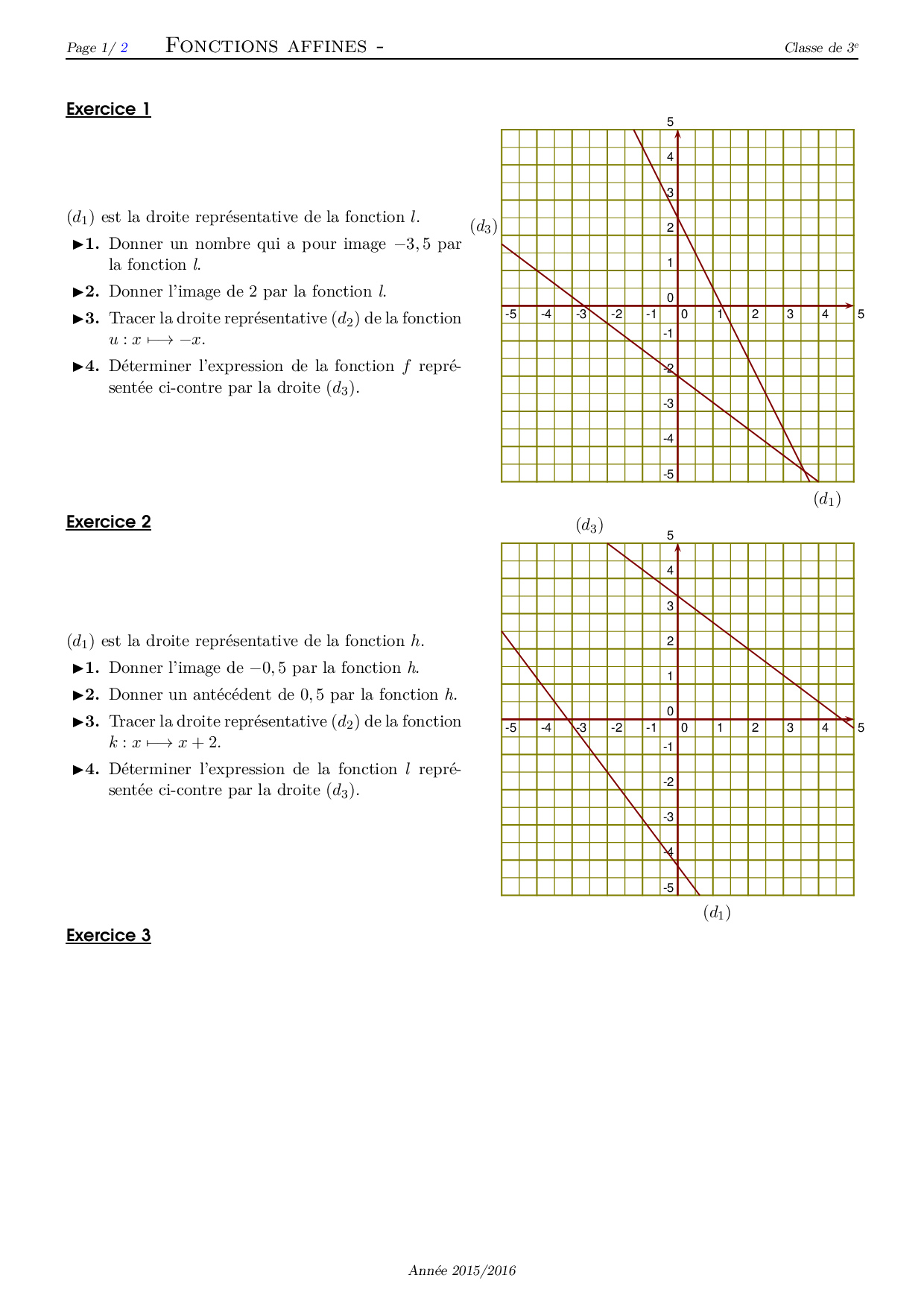 Fonctions affines - Série d'exercices 4 - AlloSchool