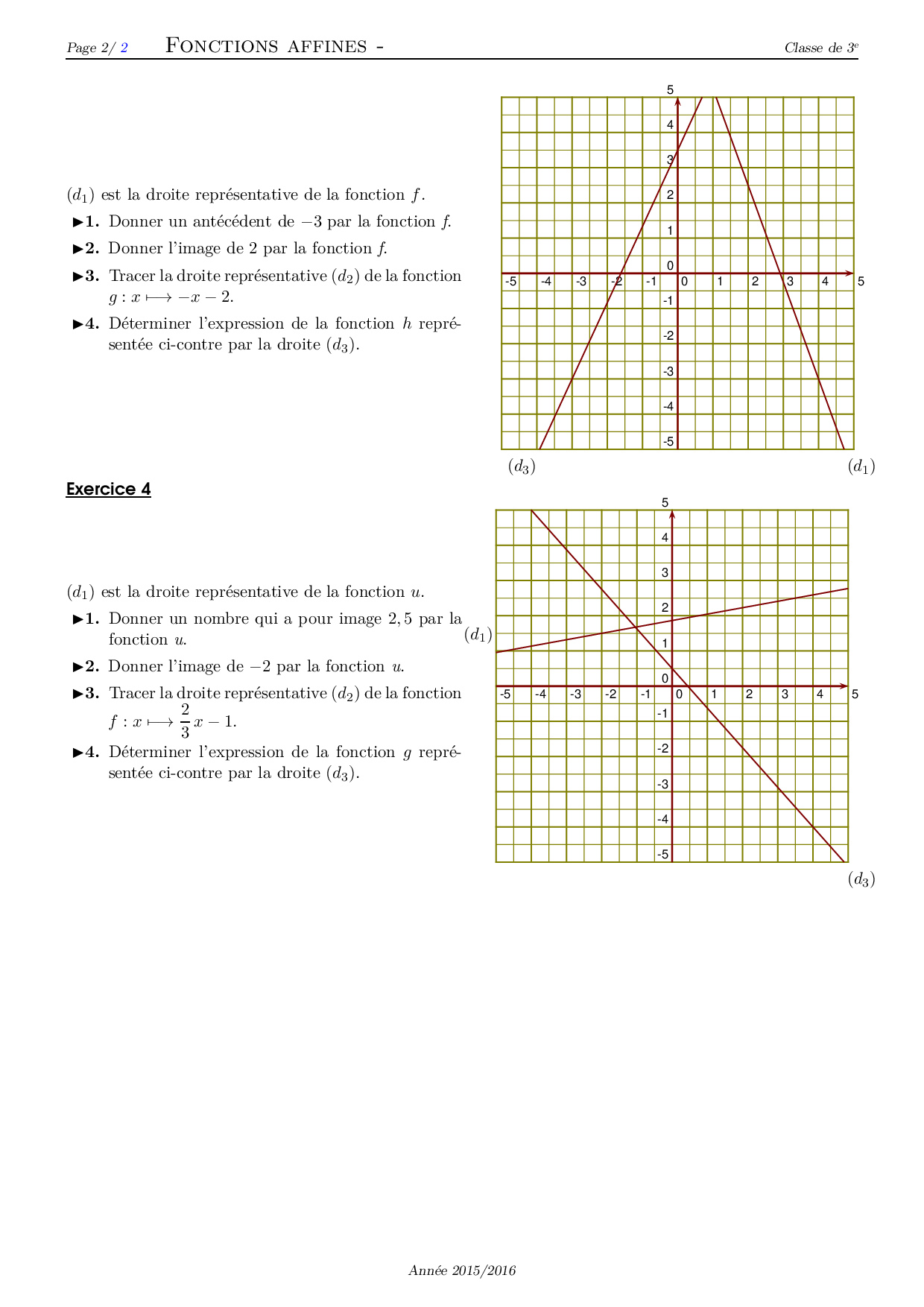 Fonctions affines - Série d'exercices 4 - AlloSchool