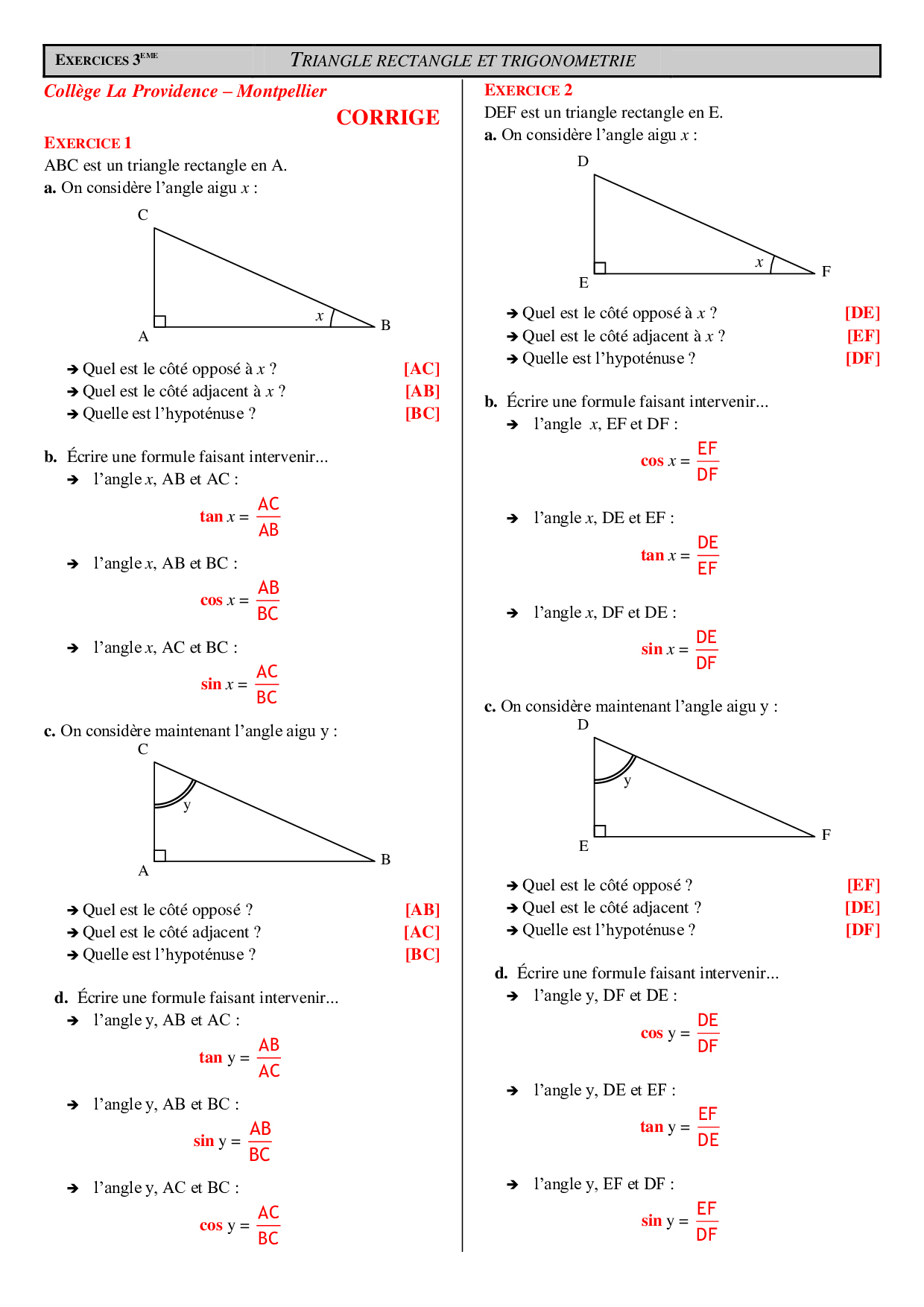 Ecrire la bonne formule trigonométrique - Corrigés d'exercices - AlloSchool