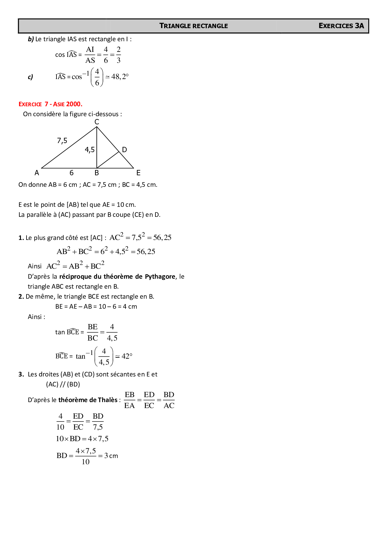 Trigonométrie (Problèmes de BREVET) - Corrigés d'exercices - AlloSchool