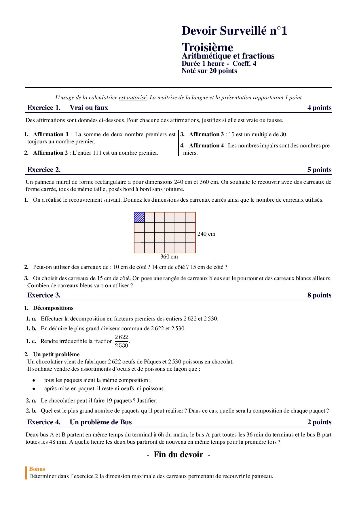 Devoir 1 (Arithmétique) - AlloSchool