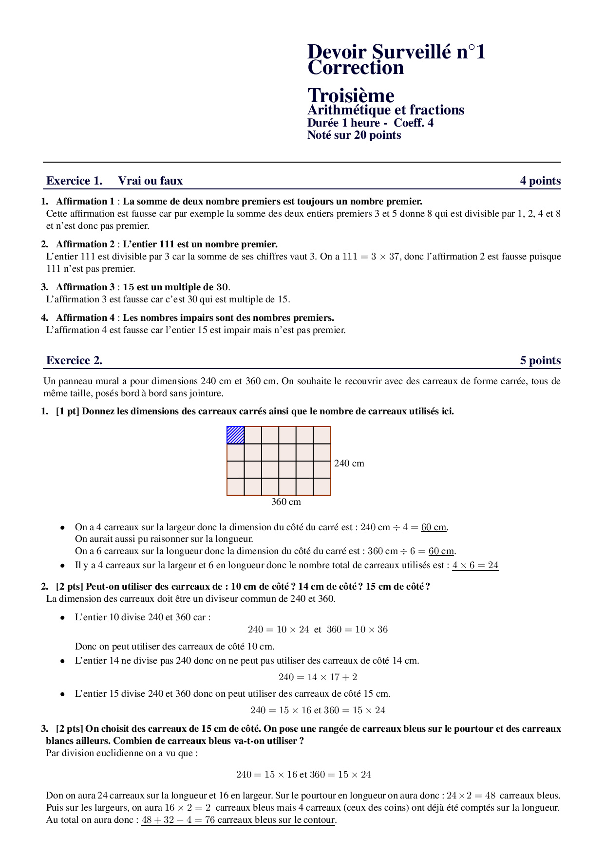 Corrigé devoir 1 - AlloSchool