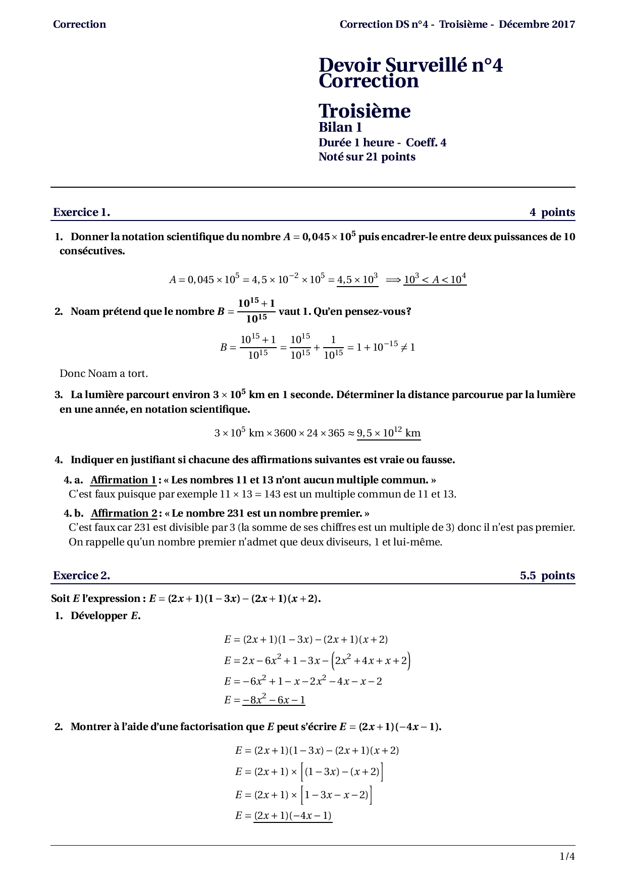 Corrigé devoir 4 - AlloSchool