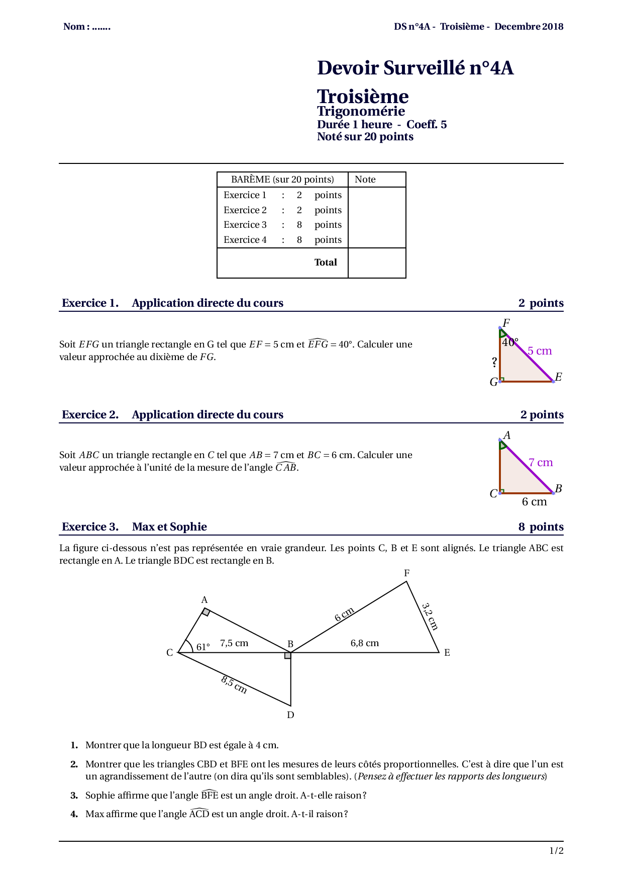 Devoir 4 (Trigonométrie) - AlloSchool