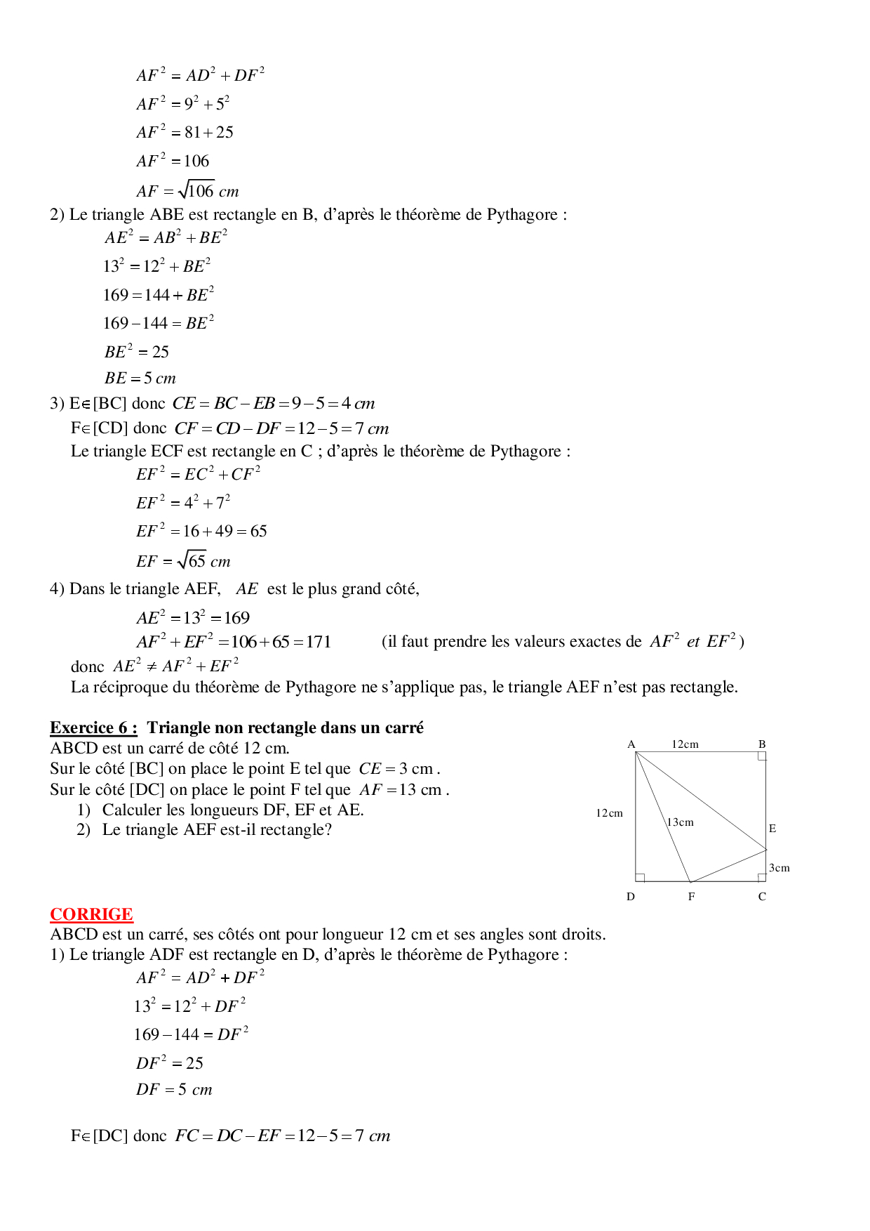 Propriété de Pythagore - Exercices corrigés - AlloSchool