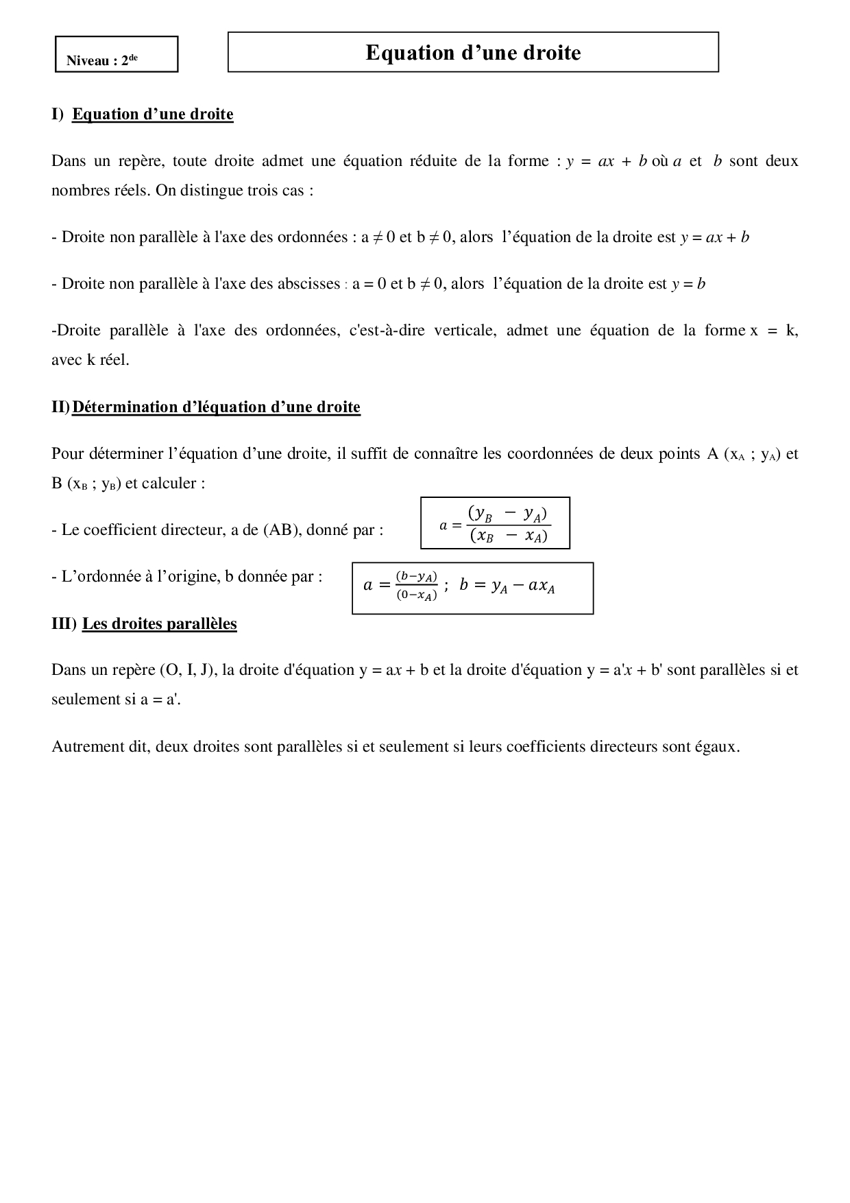 Équation d’une droite - Cours (FR) - AlloSchool