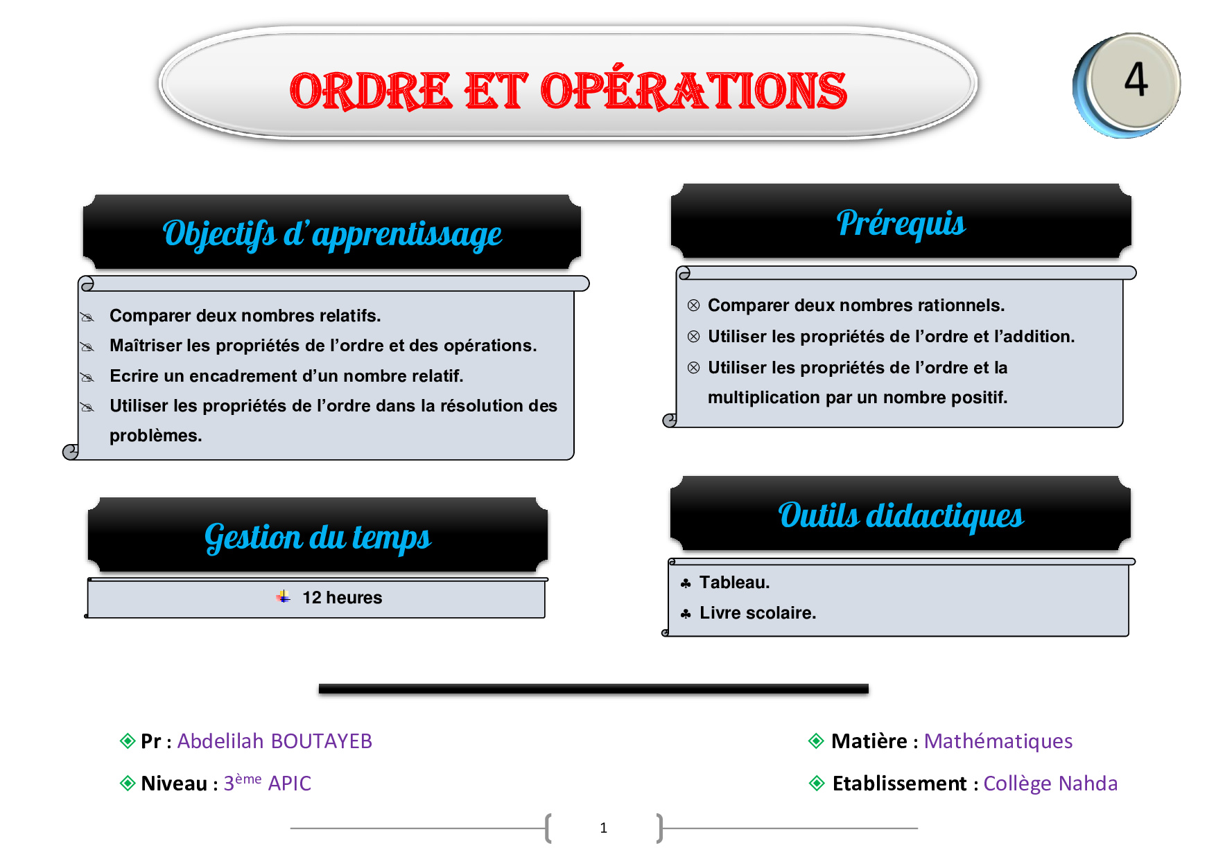 Ordre et opérations - Cours et exercices (MA) - AlloSchool