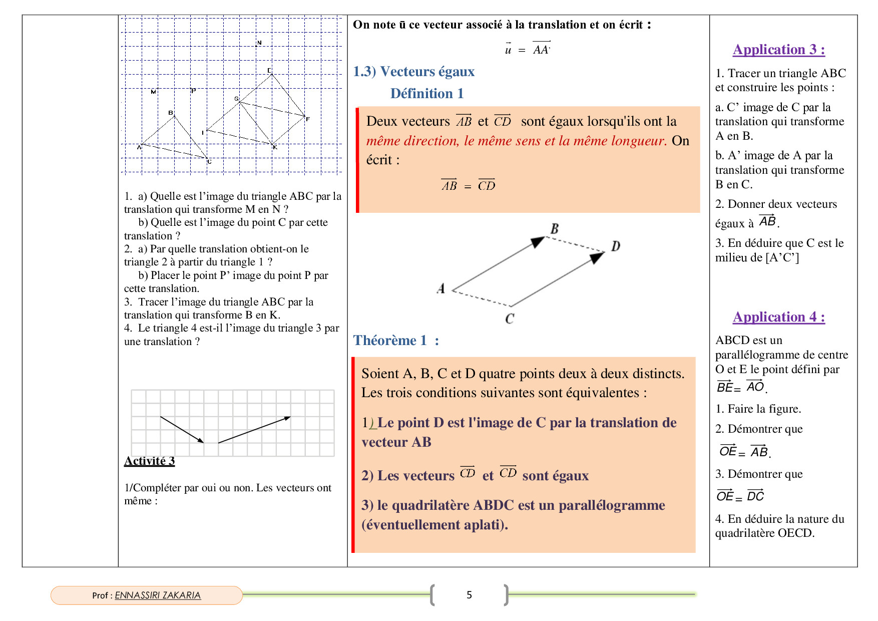 Vecteurs et translation - Cours et exercices 2 (MA) - AlloSchool