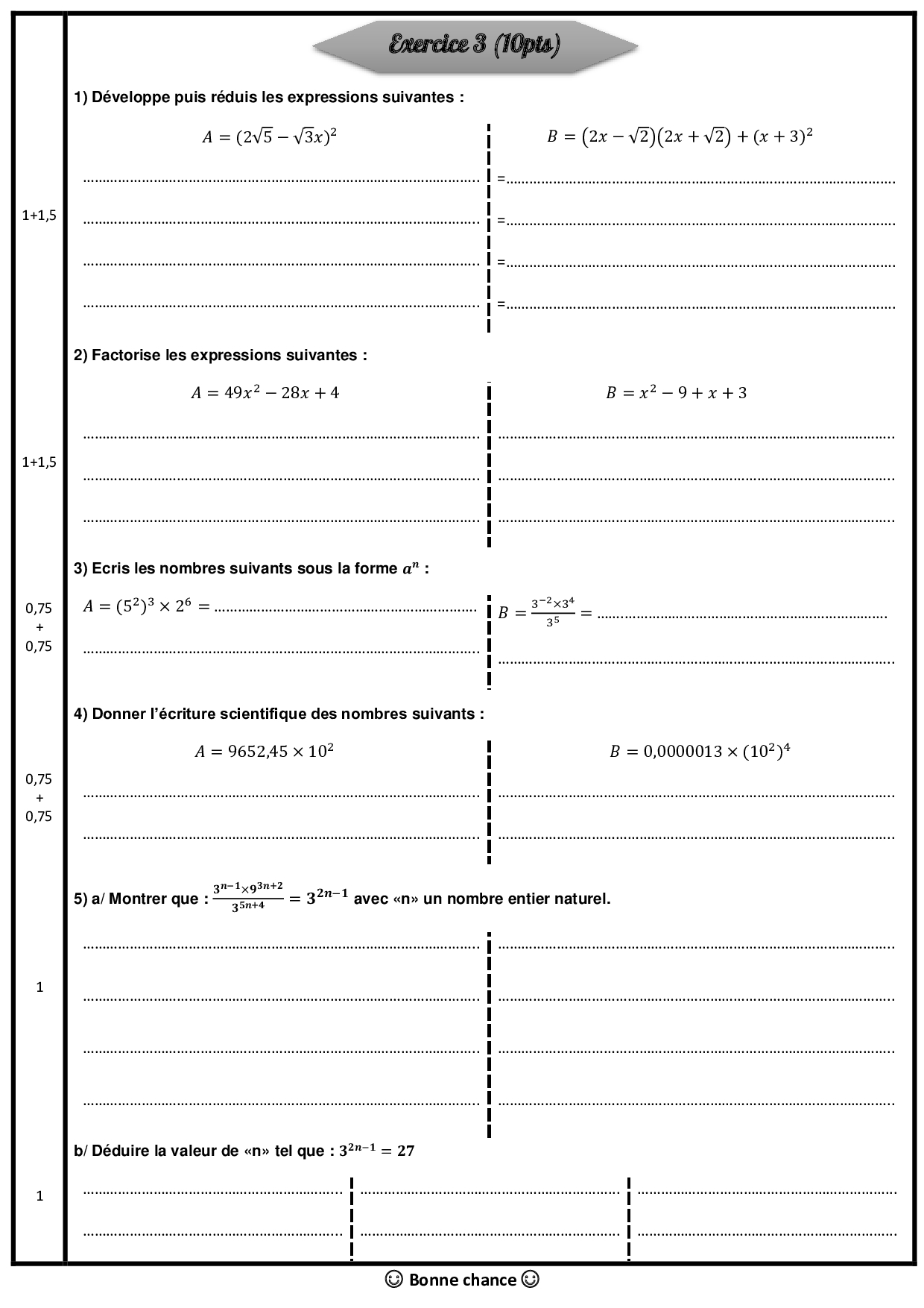 Devoir 1 Modèle 4 - Mathématiques 3AC Semestre 1 - AlloSchool
