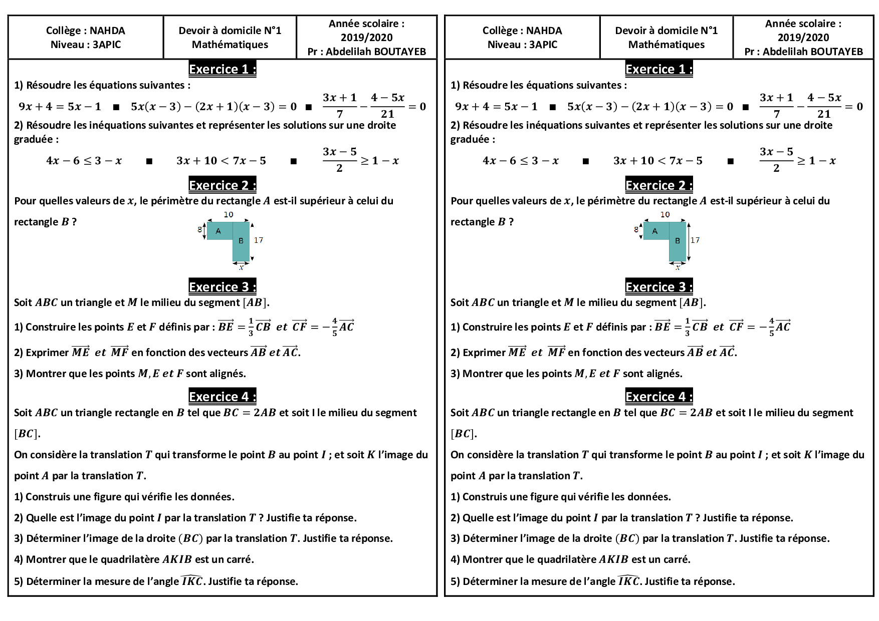 Devoir 1 Modèle 6 - Mathématiques 3AC Semestre 2 - AlloSchool