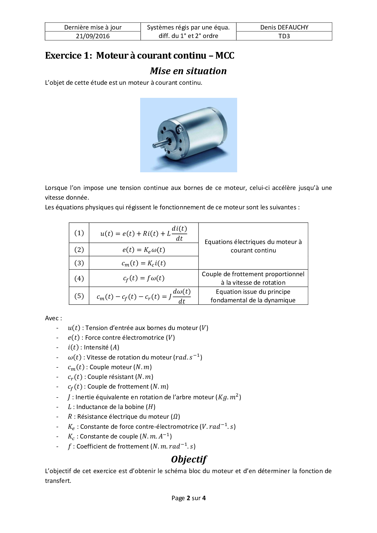 TD3 : Modélisation d’un moteur à courant continu par schéma bloc - AlloSchool