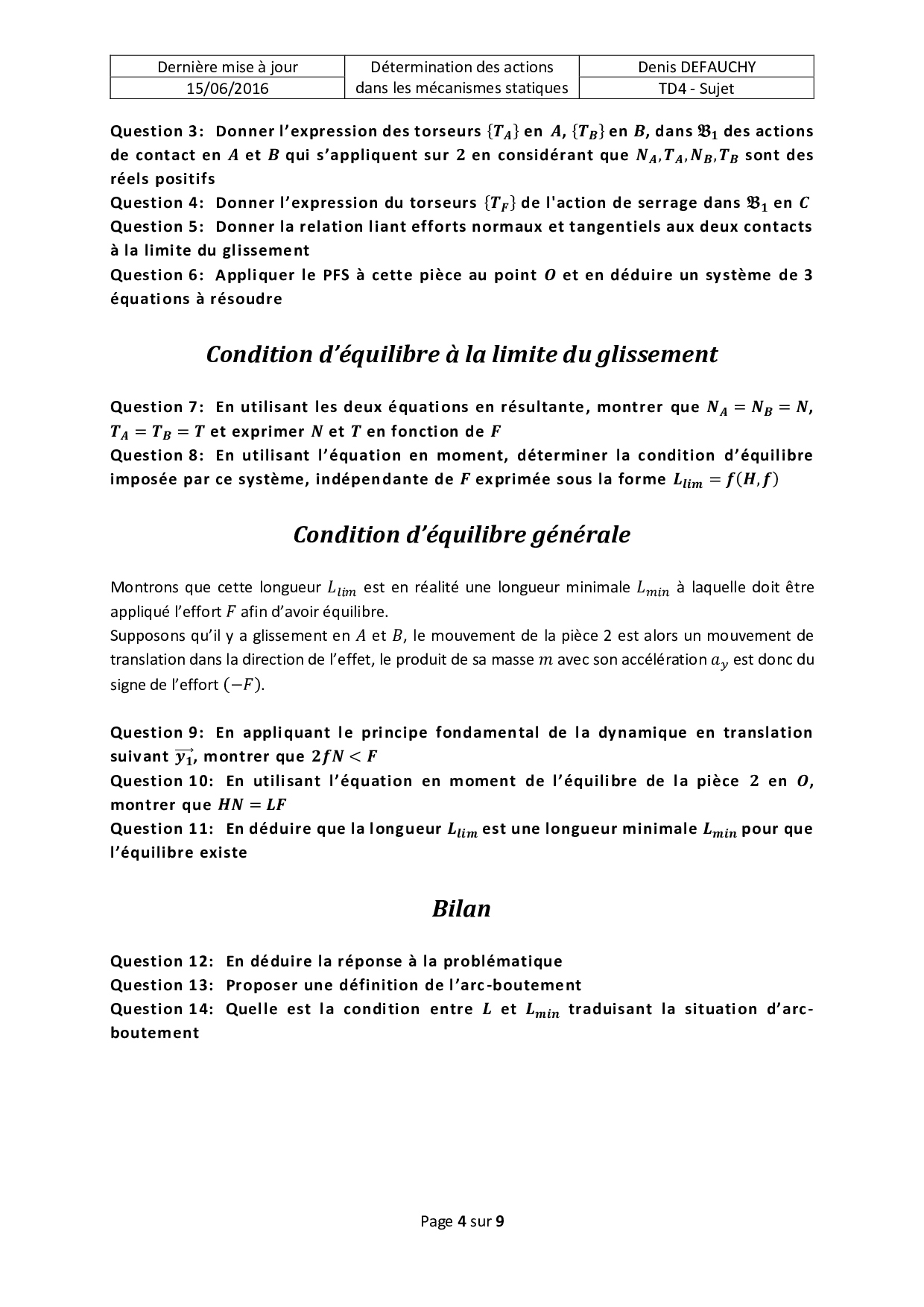 TD4 : Arc-boutement (Serre- joint) - AlloSchool