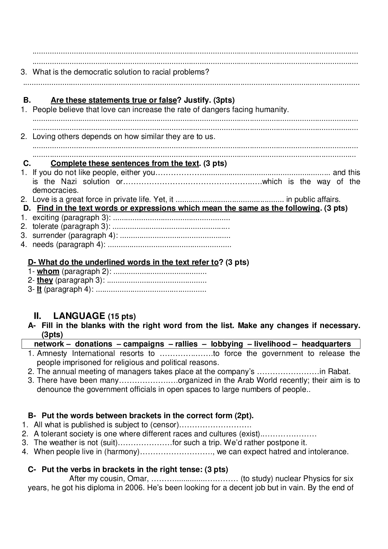 Test 3 Model 6 - English 2 Bac Second term - AlloSchool