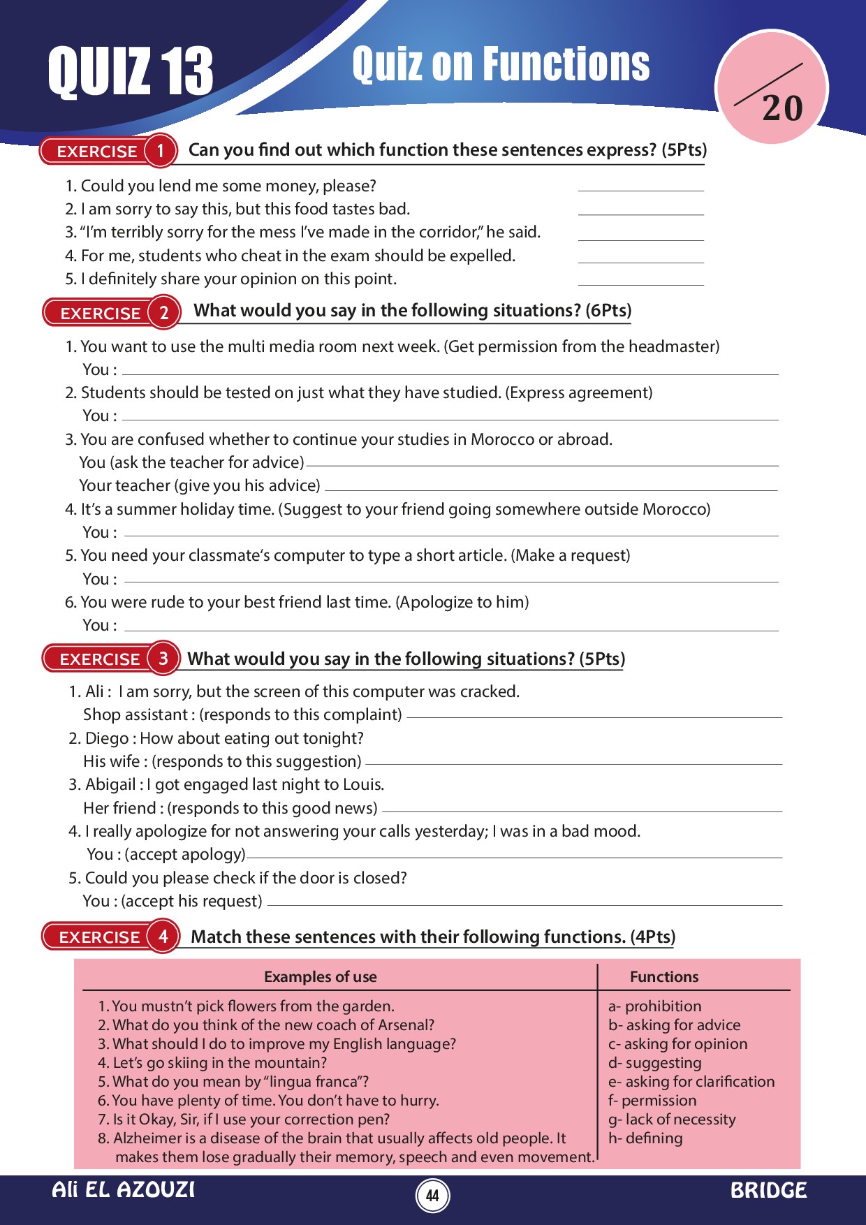Functions - Quiz - AlloSchool