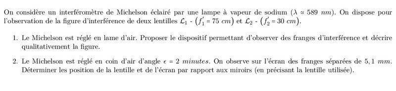 Exercices corrigés : Dispositif interférentiel par division d’amplitude ...