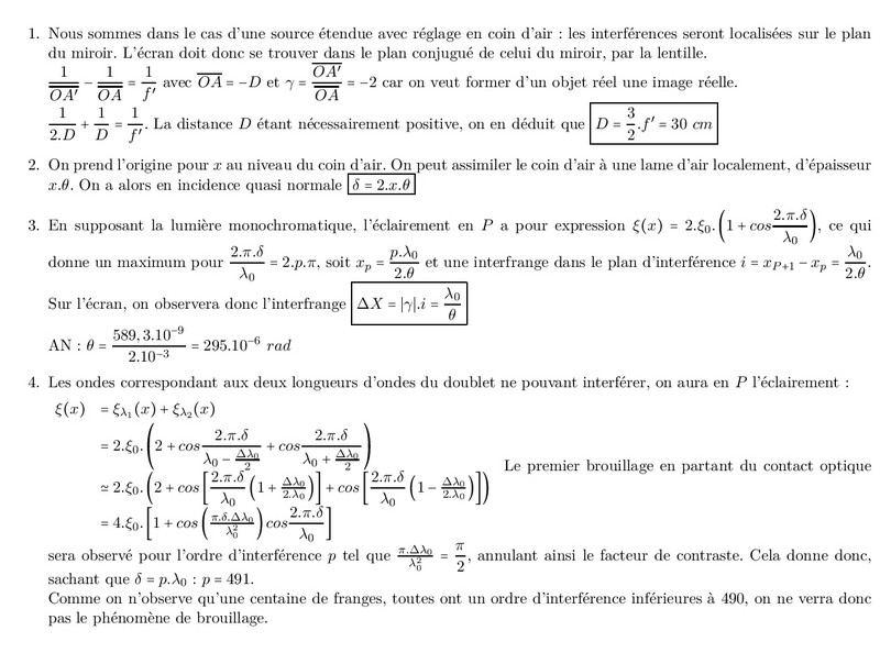 Exercices corrigés : Dispositif interférentiel par division d’amplitude - Interféromètre de ...
