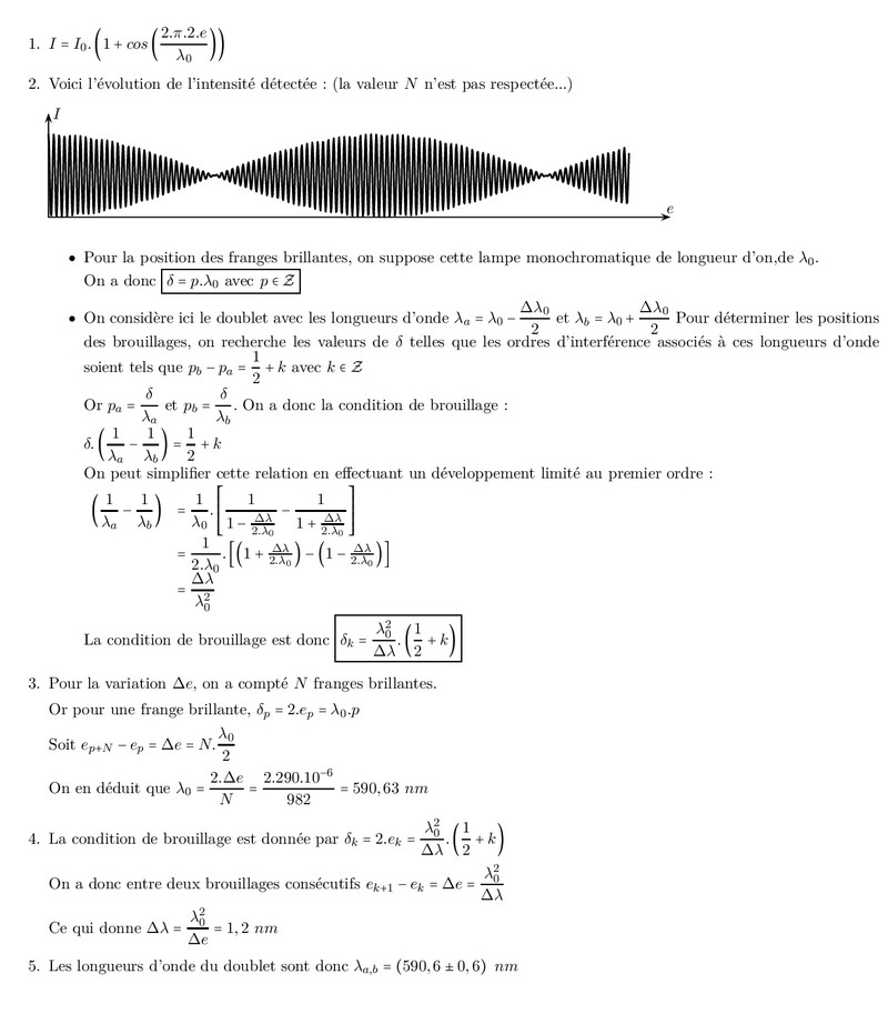 Exercices corrigés : Dispositif interférentiel par division d’amplitude - Interféromètre de ...
