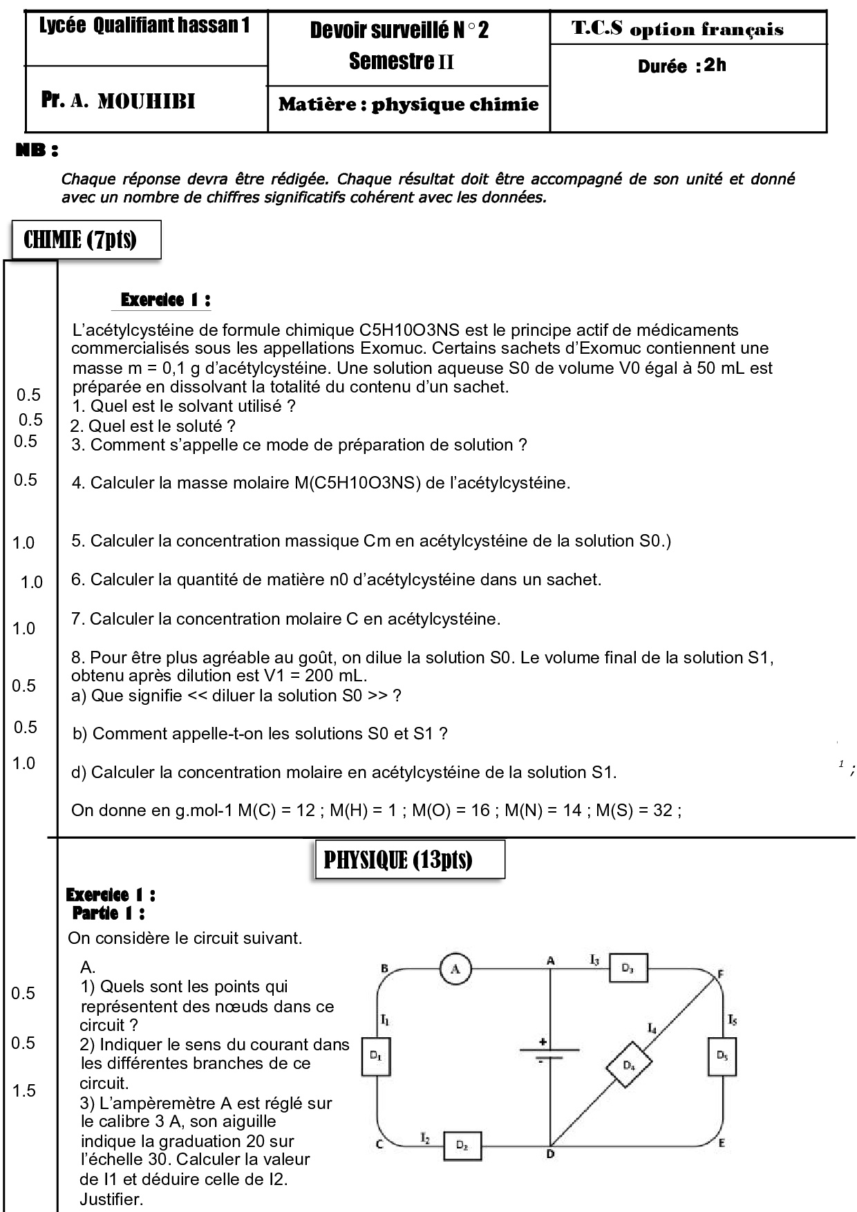 Devoir 2 Modèle 10 - Physique-Chimie TC Semestre 2 - AlloSchool
